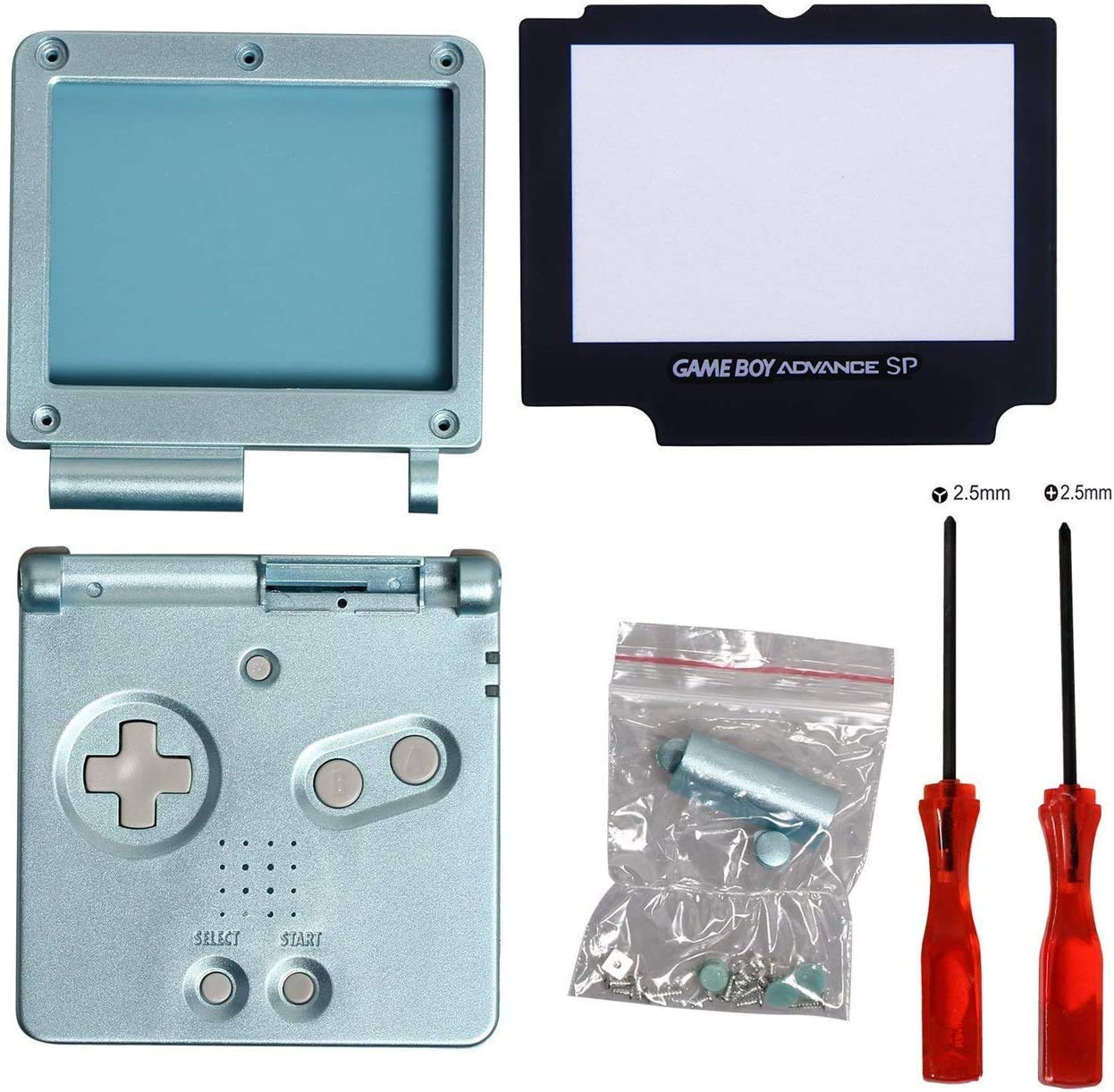 Timorn Full Parts Housing Shell Pack Replacement for GBA SP Gameboy Advance SP (Light Blue Pack)