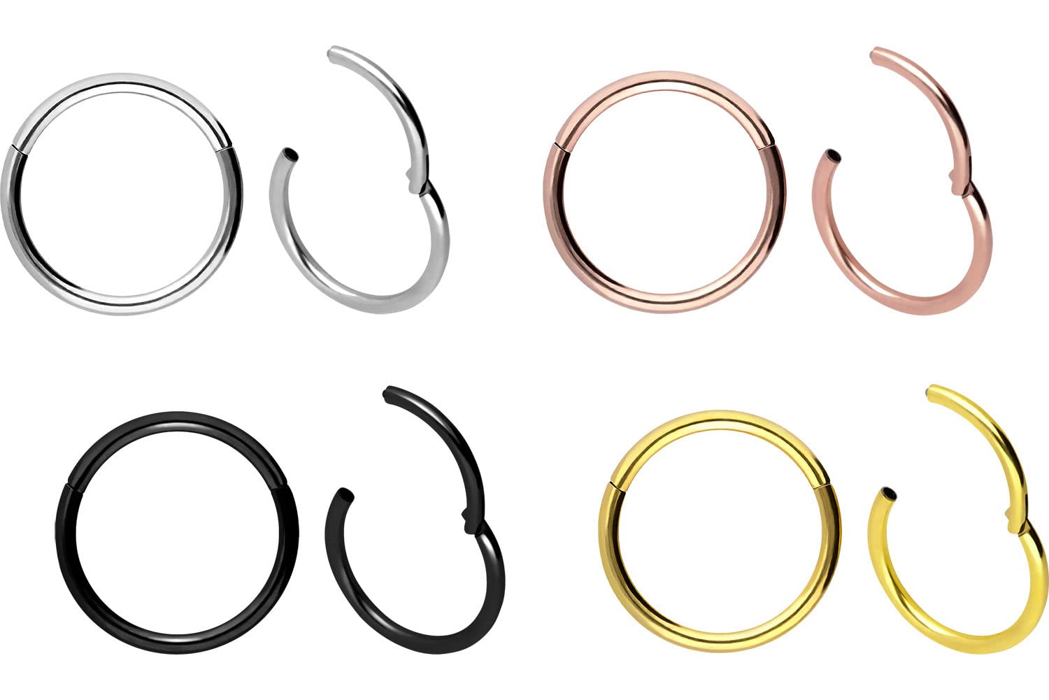 PIERCINGLINE Segment Ring Clicker made of surgical steel - Hoop Piercing in gold, silver, rose gold or black - nose ring, septum ring, ear helix piercing jewelry or tragus cartilage hoop