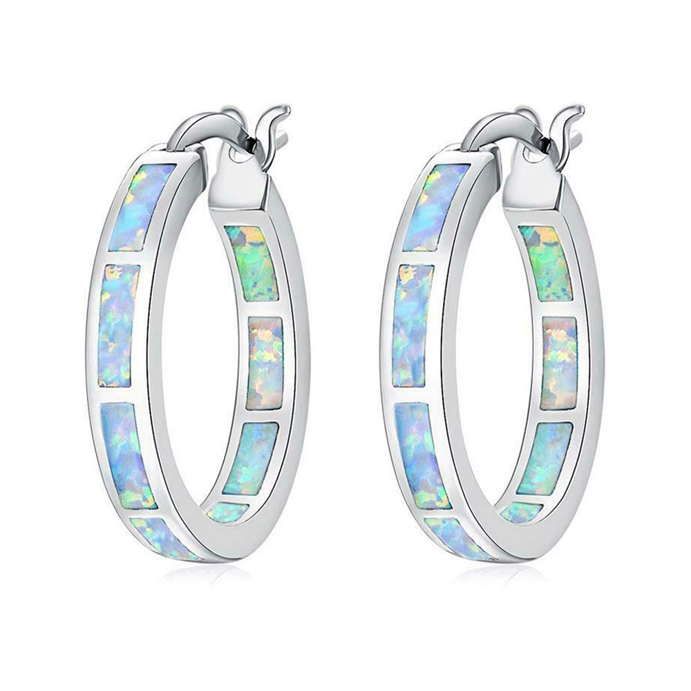 CiNily Sterling Silver Plated Hoop Earrings,Opal Small Hoop Earrings for Women Hypoallergenic Jewelry Ladies Gemstone Earrings