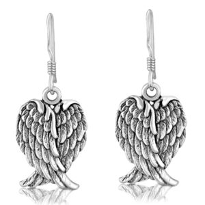 aeravida sterling silver angel wings dangle earring | 925 metal earrings for women | spiritual feather jewelry