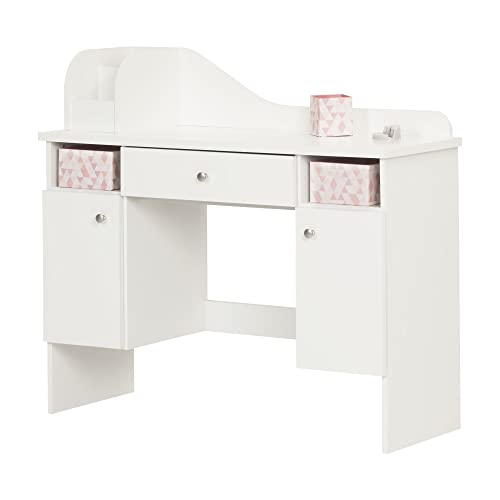 South Shore Make-up Dressing Table with 2 Doors and Storage Baskets, Pure White