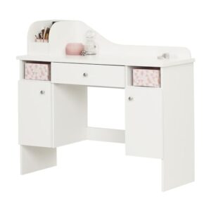 South Shore Make-up Dressing Table with 2 Doors and Storage Baskets, Pure White