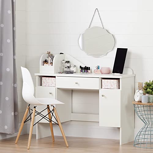 South Shore Make-up Dressing Table with 2 Doors and Storage Baskets, Pure White