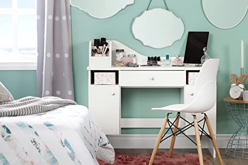 South Shore Make-up Dressing Table with 2 Doors and Storage Baskets, Pure White