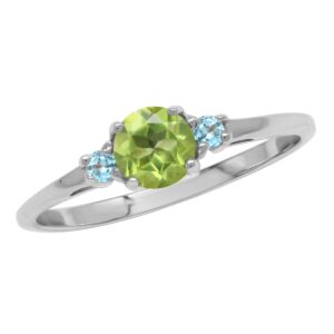 silvershake petite natural peridot and swiss blue topaz white gold plated 925 sterling silver ring size 4.5