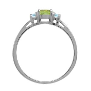 Silvershake Petite Natural Peridot and Swiss Blue Topaz White Gold Plated 925 Sterling Silver Ring Size 4.5