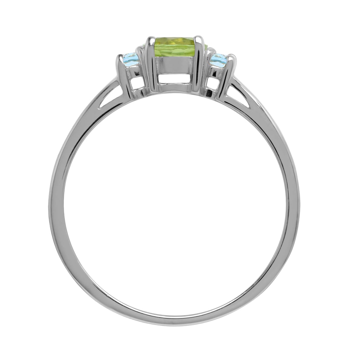 Silvershake Petite Natural Peridot and Swiss Blue Topaz White Gold Plated 925 Sterling Silver Ring Size 4.5