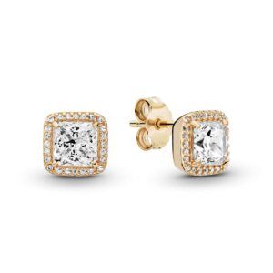 pandora timeless elegance stud earrings, gold 14k, clear cubic zirconia, one size