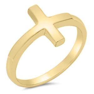 gold-tone sideways cross christian ring new .925 sterling silver band size 7