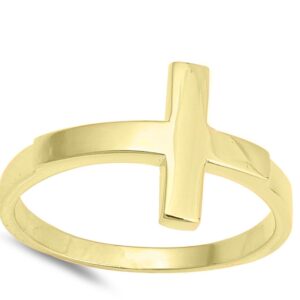 Gold-Tone Sideways Cross Christian Ring New .925 Sterling Silver Band Size 7