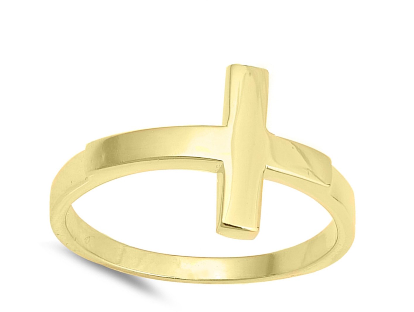 Gold-Tone Sideways Cross Christian Ring New .925 Sterling Silver Band Size 7