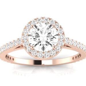 Houston Diamond District 1 Carat t.w. 14K Rose Gold Round Classic Halo Style Pave Set Round Shape Diamond Engagement Ring H-I I2 Clarity Center Stones., Size 8