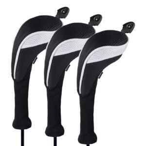 andux 3 pack long neck golf hybrid club head covers dial no. tag ctmt-01 black/white