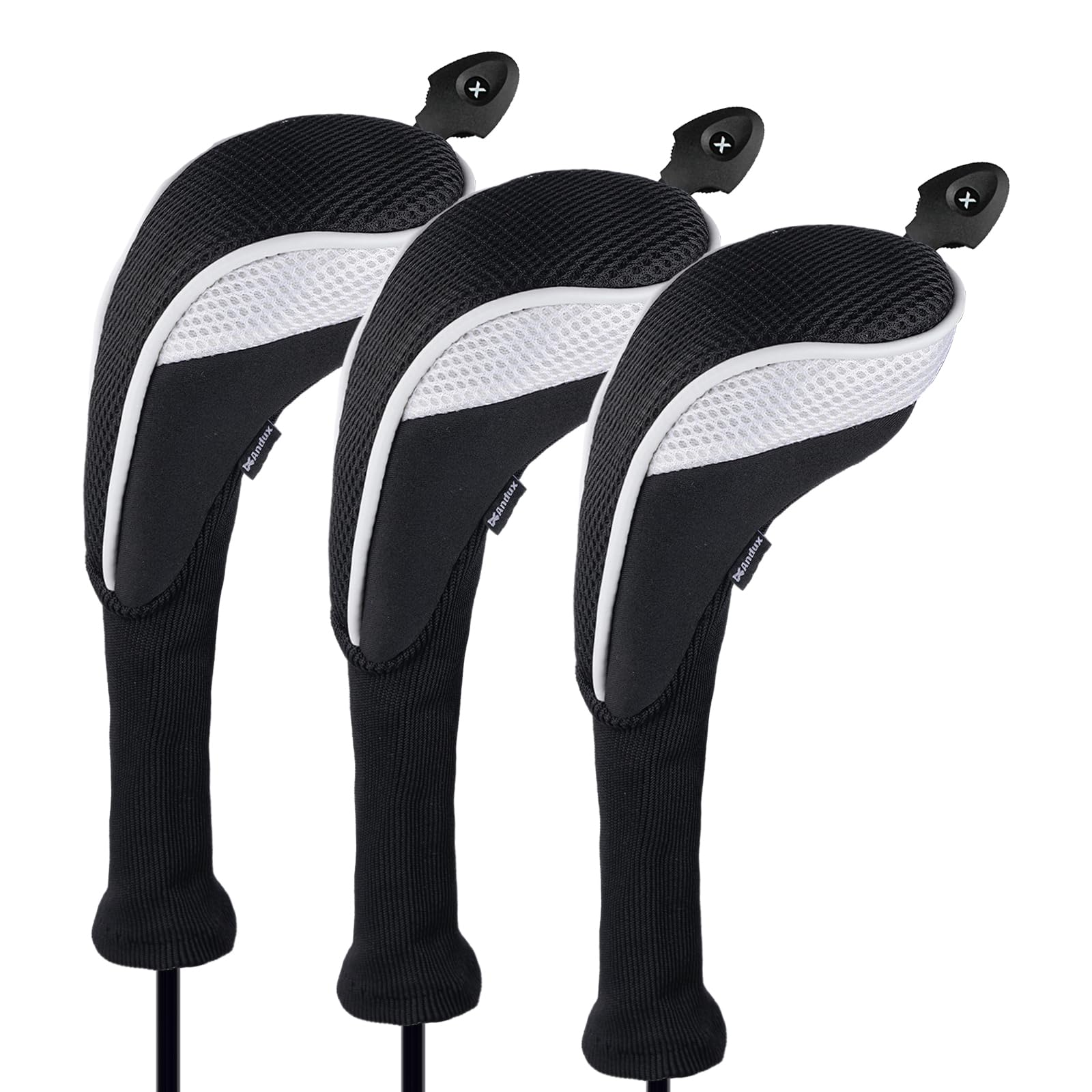 Andux 3 Pack Long Neck Golf Hybrid Club Head Covers Dial No. Tag CTMT-01 Black/White