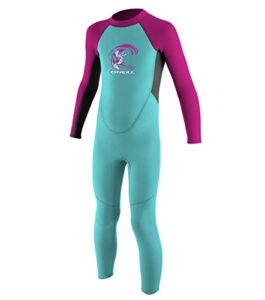 o'neill toddler reactor-2 2mm back zip full wetsuit, light aqua/graphite/berry, 1