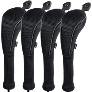 andux 4 pack long neck golf hybrid club head covers dial no. tag ctmt-01 black/black