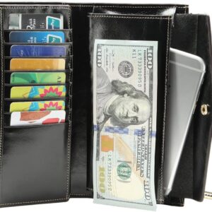 Itslife Womens Wallet RFID Blocking Large Capacity Luxury Wax Genuine Leather Wallets Clutch Wallet Ladies Card holder, Black