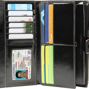 Itslife Womens Wallet RFID Blocking Large Capacity Luxury Wax Genuine Leather Wallets Clutch Wallet Ladies Card holder, Black