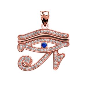 14k rose gold diamond and sapphire egyptian eye of horus pendant