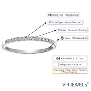 Vir Jewels 1/8 cttw Diamond Wedding Anniversary Band for Women, Round Diamond Engagement Ring 10K White Gold Prong Set 0.125 cttw, Size 6