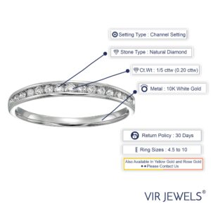 VIR JEWELS 1/5 carat (ctw) Diamond Wedding Anniversary Band for Women, Half Eternity Round Diamond Engagement Ring 10K White Gold Channel Set 0.20 cttw, Size 9