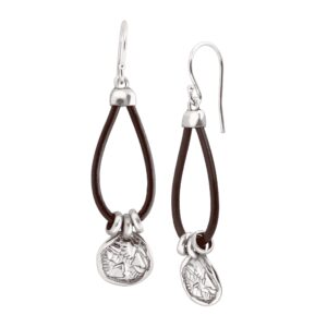 silpada 'medallion' drop earrings in sterling silver & leather