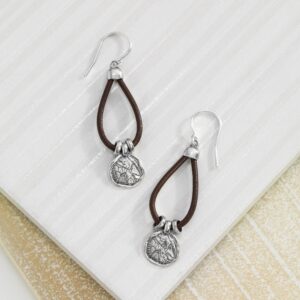 Silpada 'Medallion' Drop Earrings in Sterling Silver & Leather