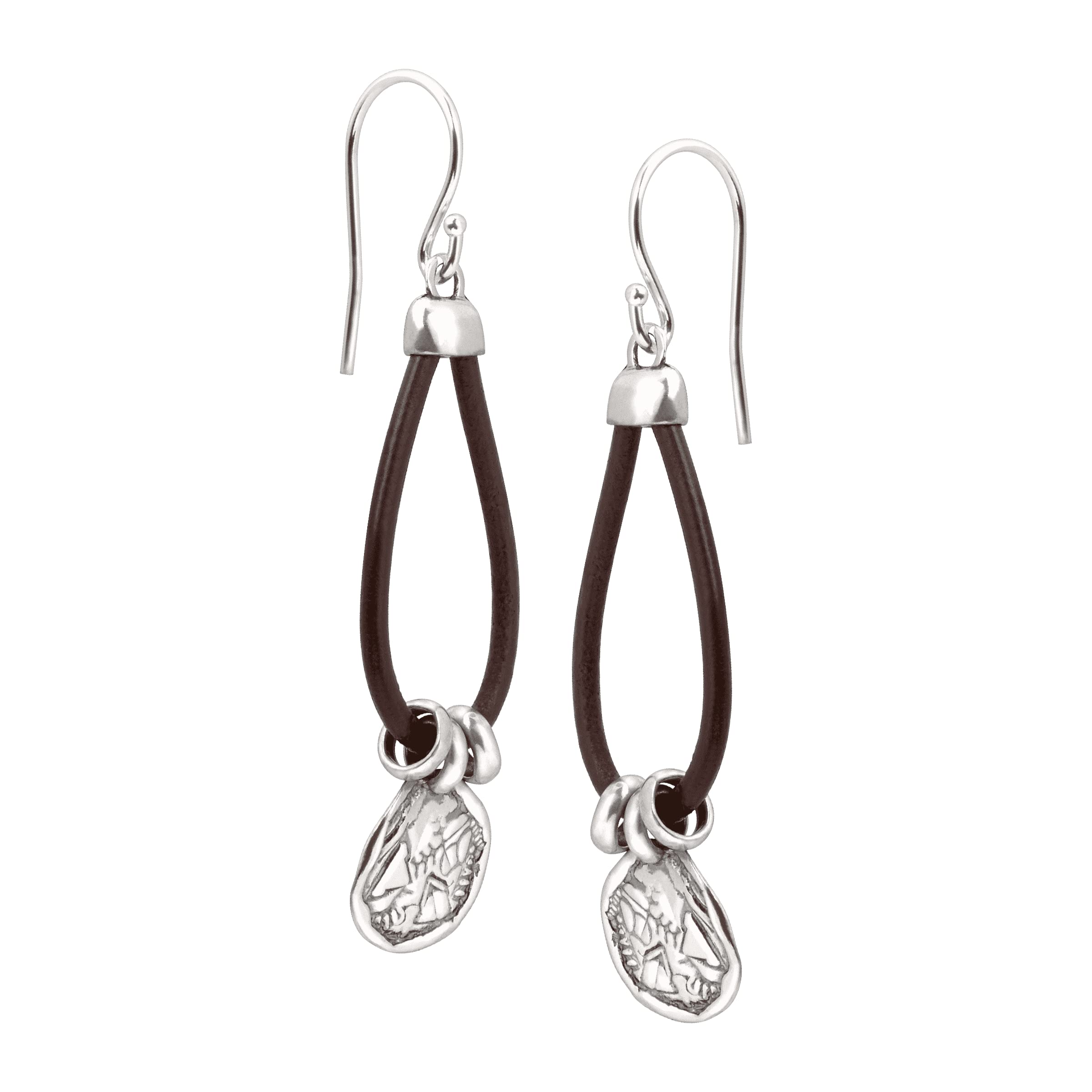 Silpada 'Medallion' Drop Earrings in Sterling Silver & Leather