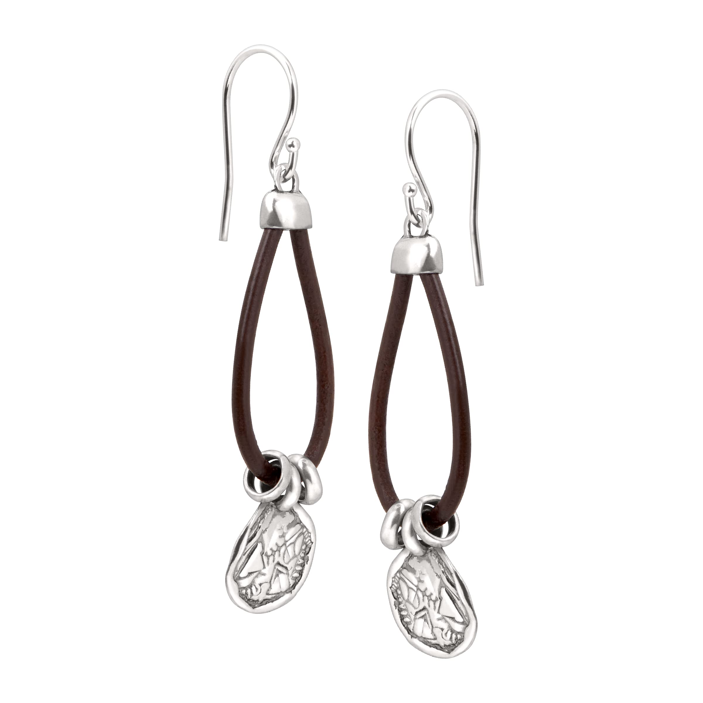 Silpada 'Medallion' Drop Earrings in Sterling Silver & Leather