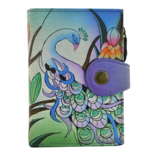 anna by anuschka women's hand painted genuine leather ladies wallet - midnight peacock