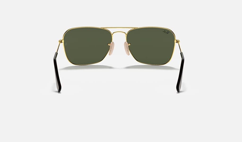 Ray-Ban RB3136 CARAVAN 181 58M Gold/Dark Green Square Sunglasses For Men For Women + BUNDLE with Designer iWear Eyewear Kit