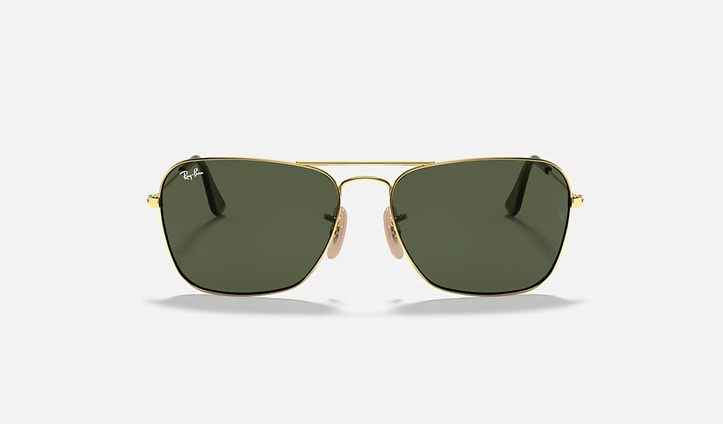 Ray-Ban RB3136 CARAVAN 181 58M Gold/Dark Green Square Sunglasses For Men For Women + BUNDLE with Designer iWear Eyewear Kit