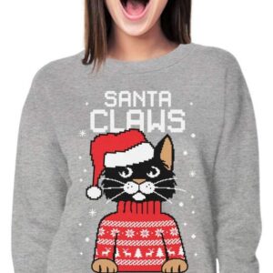 Tstars Santa Claws Sweatshirt Women Teen Girls Cat Ugly Christmas Sweater Style Medium Gray