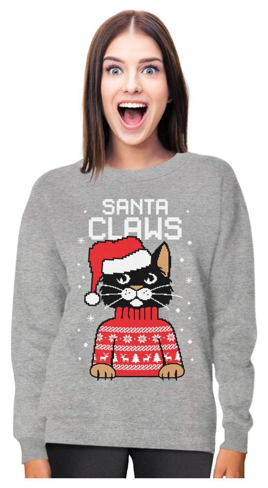 Tstars Santa Claws Sweatshirt Women Teen Girls Cat Ugly Christmas Sweater Style Medium Gray