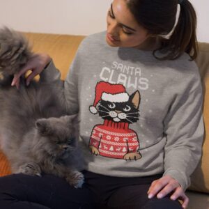 Tstars Santa Claws Sweatshirt Women Teen Girls Cat Ugly Christmas Sweater Style Medium Gray