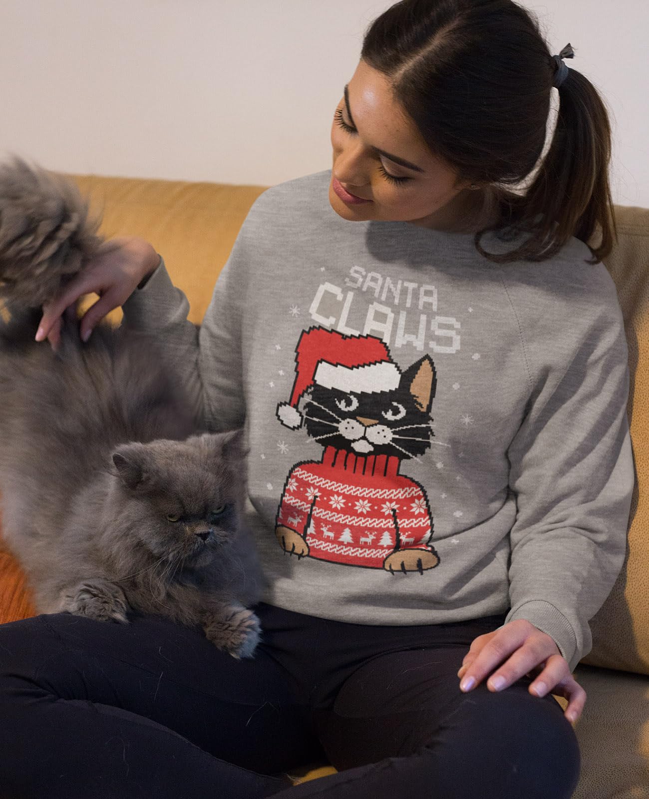 Tstars Santa Claws Sweatshirt Women Teen Girls Cat Ugly Christmas Sweater Style Medium Gray