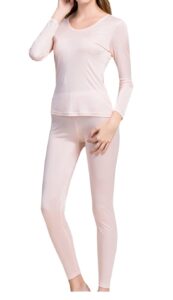 grenasasilk womens silk long underwear mulberry silk long johns silk thermal underwear sets cold weather base layer (l, flechcolor)