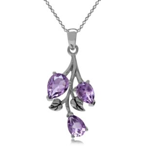 silvershake 2.28ct. natural purple amethyst 925 sterling silver leaf pendant with 18 inch chain necklace