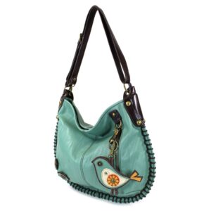 CHALA Cross body Handbag, Large Size, Casual, Soft, Shoulder or Cross body - TEAL (Green Bird)