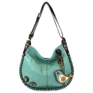 CHALA Cross body Handbag, Large Size, Casual, Soft, Shoulder or Cross body - TEAL (Green Bird)