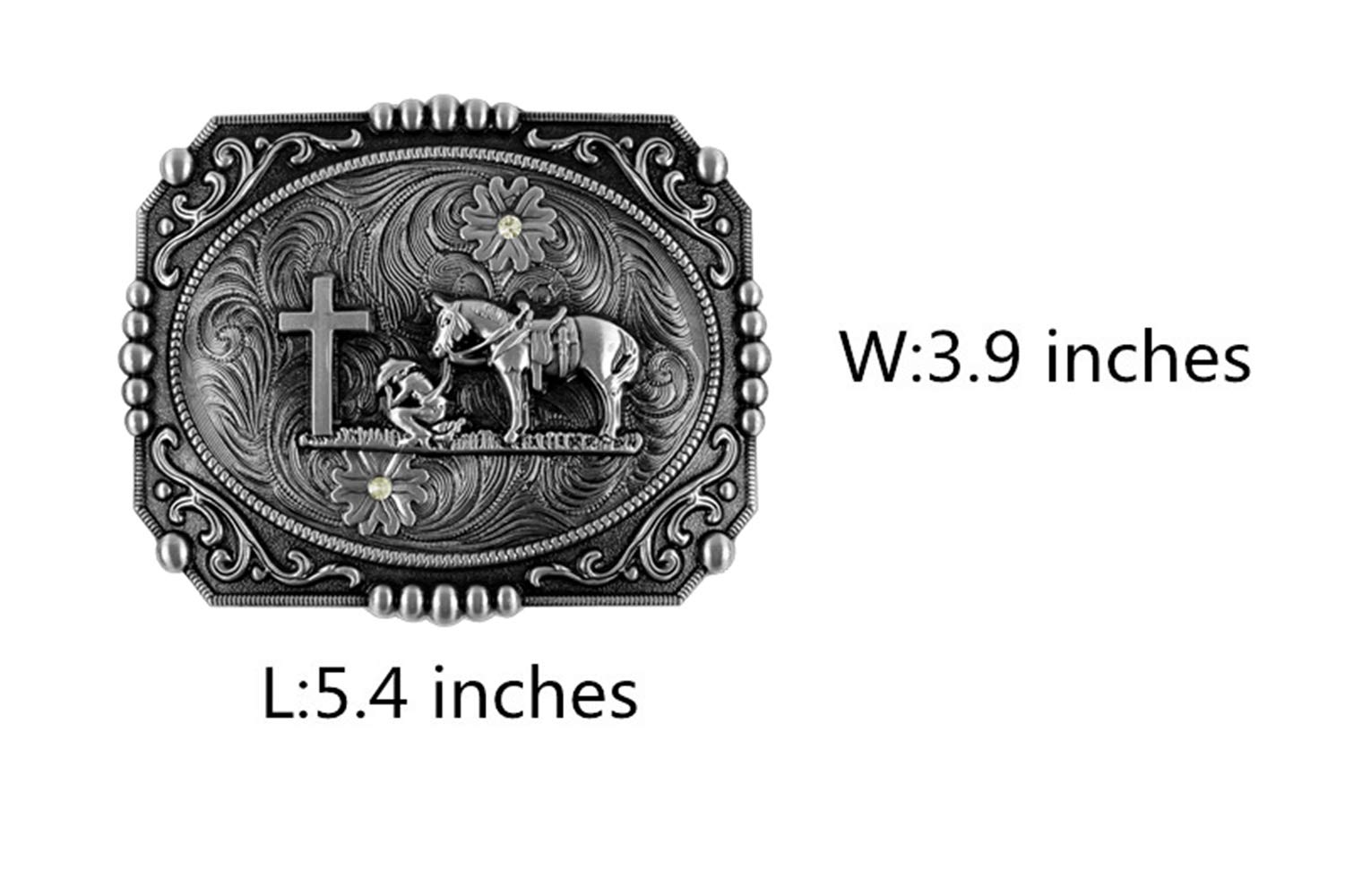 Moranse Religion Cross Cowboy And Horse Design Belt Buckles (Square Silver)