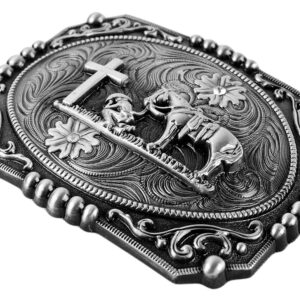 Moranse Religion Cross Cowboy And Horse Design Belt Buckles (Square Silver)