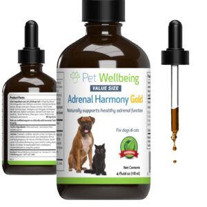 pet wellbeing adrenal harmony gold - veterinarian formulated - dog cushing's, adrenal health, cortisol balance, antioxidant support - natural herbal supplement for dogs 4 fl oz (118 ml)