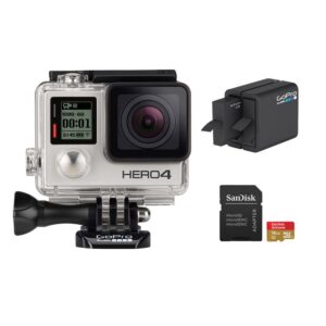 gopro hero 4 silver edition 12mp waterproof sports & action camera bundle with 2 batteries