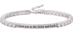 alov jewelry sterling silver "i love you to the moon and back" 4mm cubic zirconia tennis bracelet