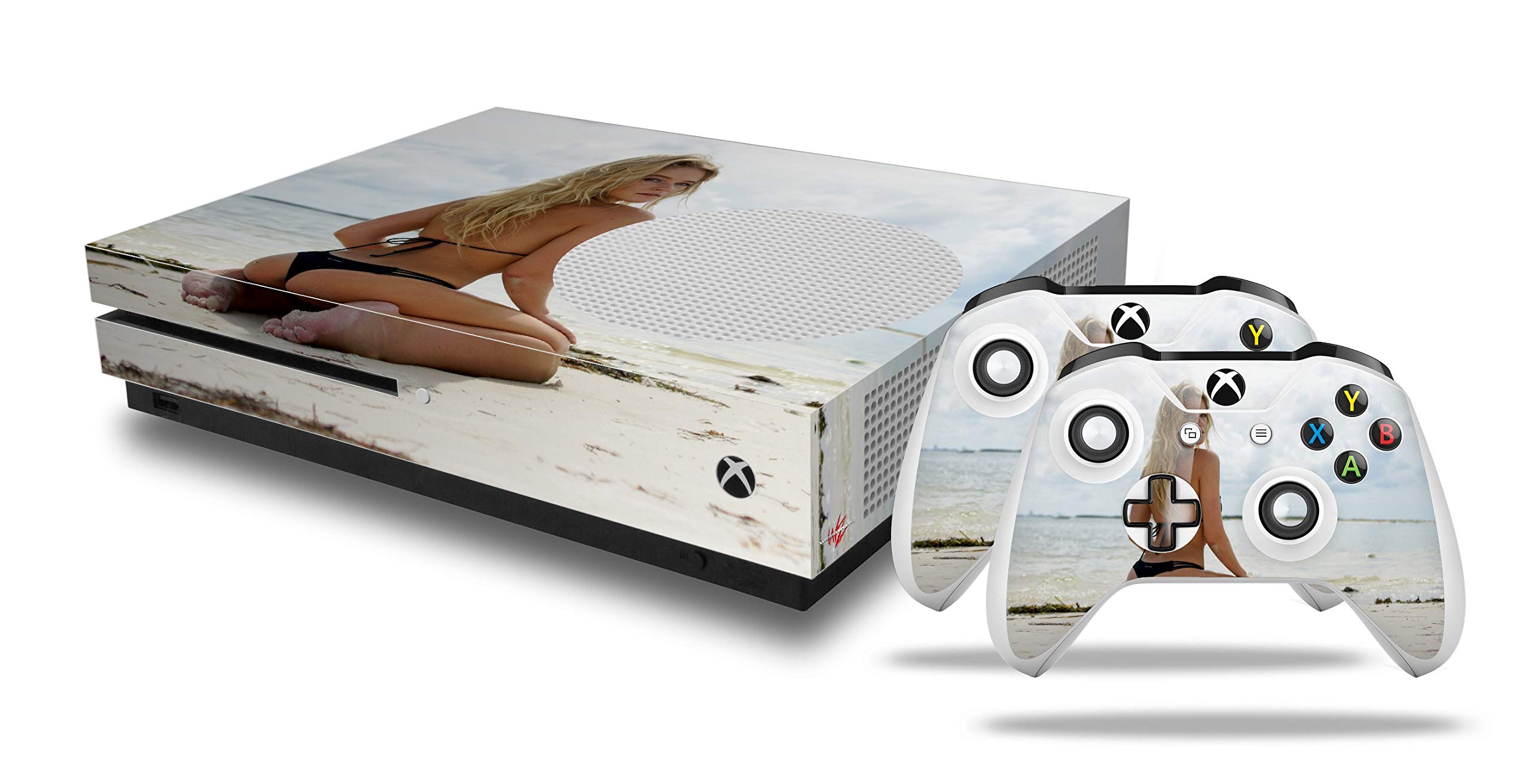 WraptorSkinz Decal Vinyl Skin Wrap Compatible with Xbox One S Console and Controllers - Kayla Delancey Black Bikini 2