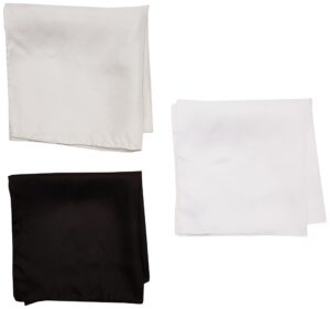 stacy adams men's 100 percent silk hand rolled 17"x 17" pocket square three piece set, white/black/silver, one size