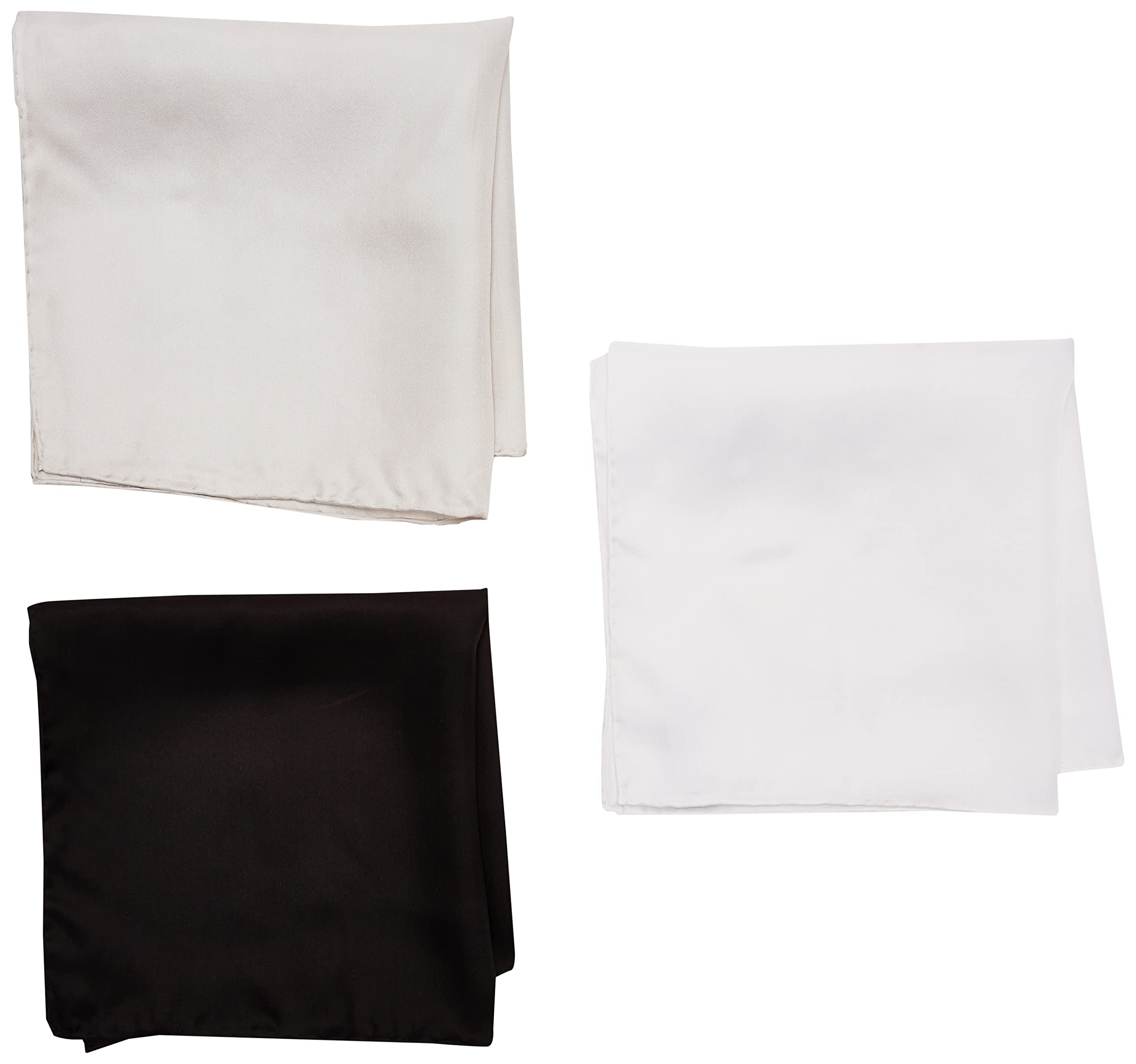 Stacy Adams Men's 100 Percent Silk Hand Rolled 17"X 17" Pocket Square Three Piece Set, White/black/Silver, One Size