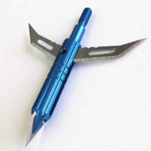 blue archery 100 grain broadheads with razor blades arrowheads for hunting arrows and crossbow bolts (12 pack)