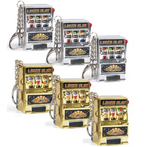 liberty imports 6 pcs mini casino slot machine keychains set - las vegas souvenirs lucky jackpot charm pendants novelty gaming gifts for casino lovers